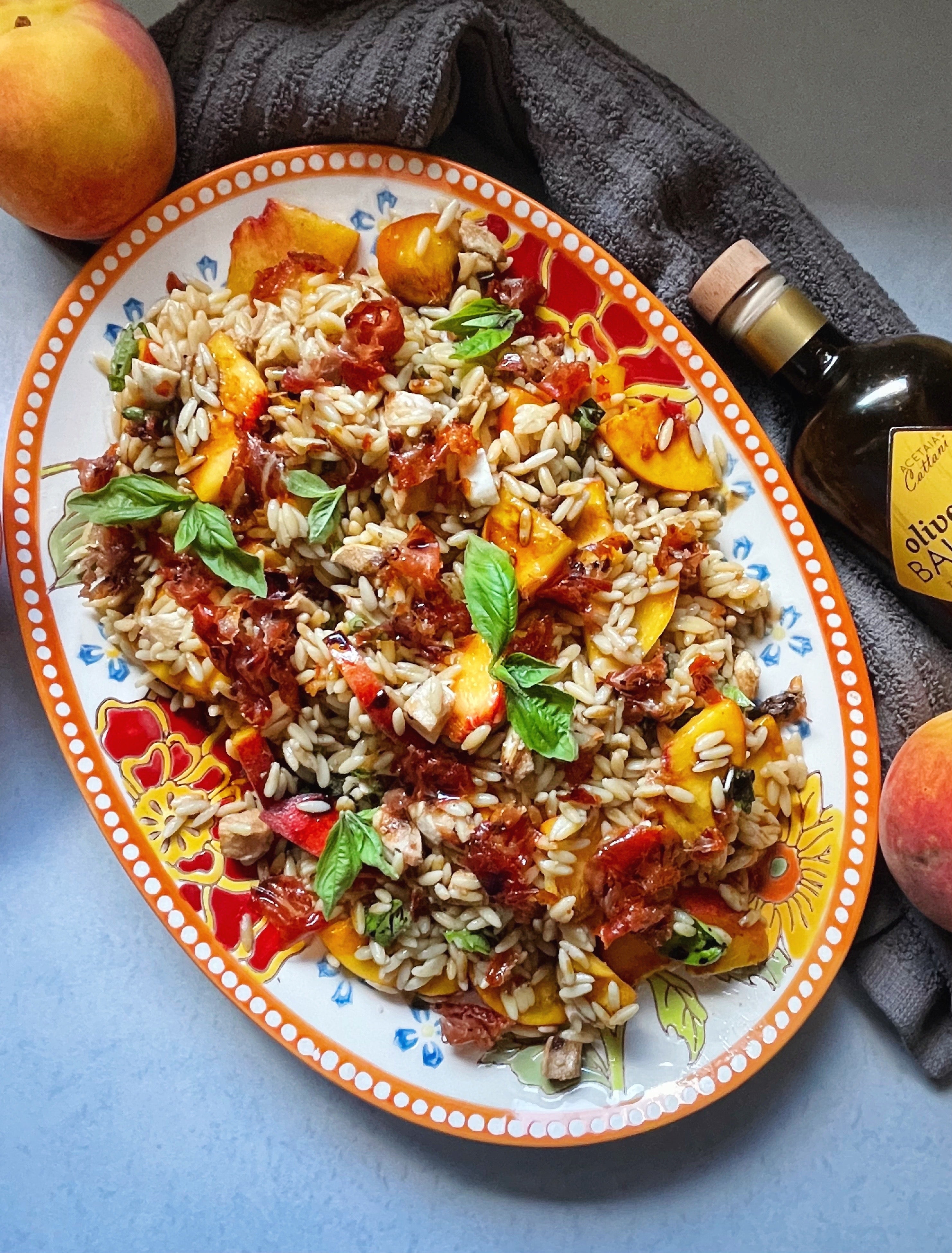 Summer Orzo Salad with Peaches and Crispy Prosciutto – ZelliPasta